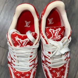 Louis Vuitton | Shoes | Louis Vuitton Trainer Monogram Red Textile ...
